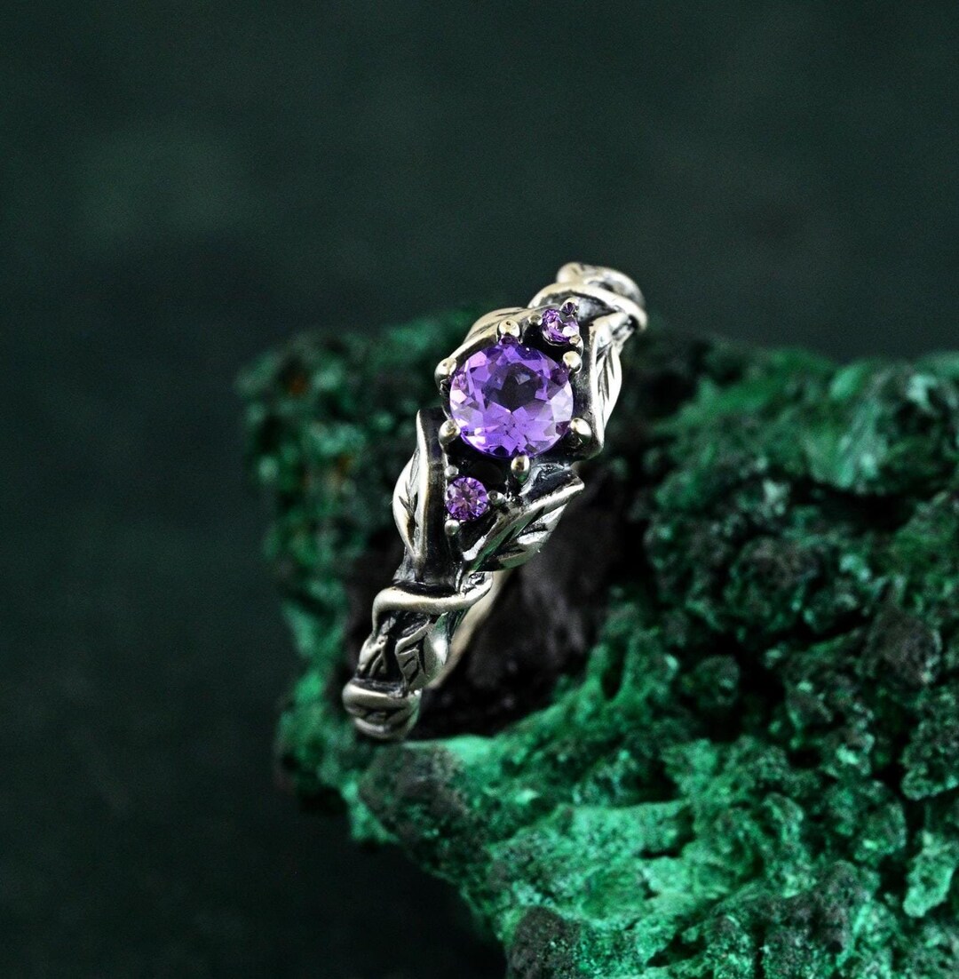 Branch and Leaves Engagement Ring With Amethyst, Unique Branch Ring ...