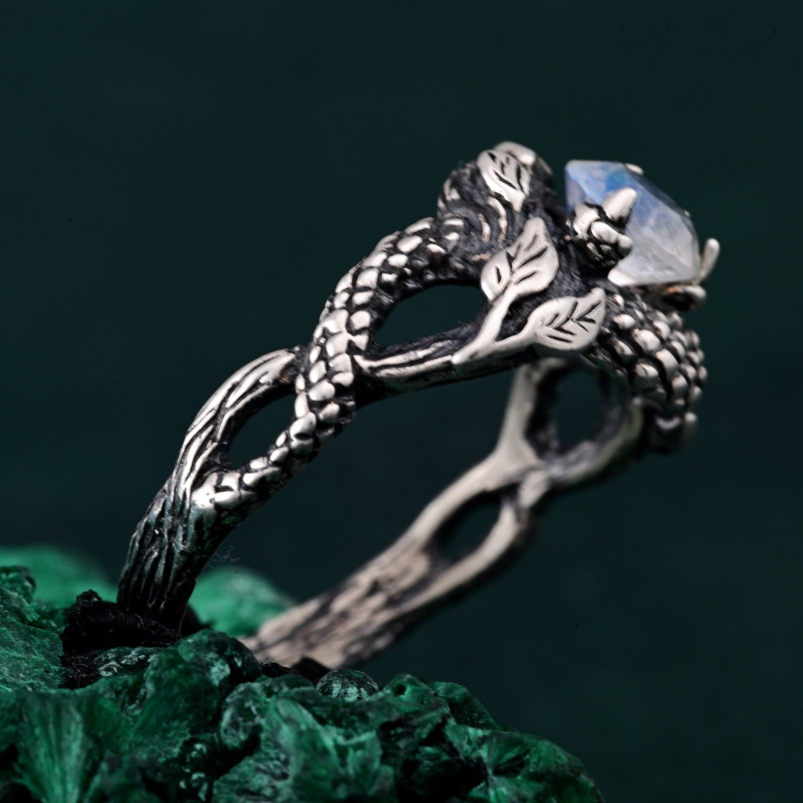 Moonstone Dragon Scale Textured Ring in Sterling Silver — Gift for Her ...