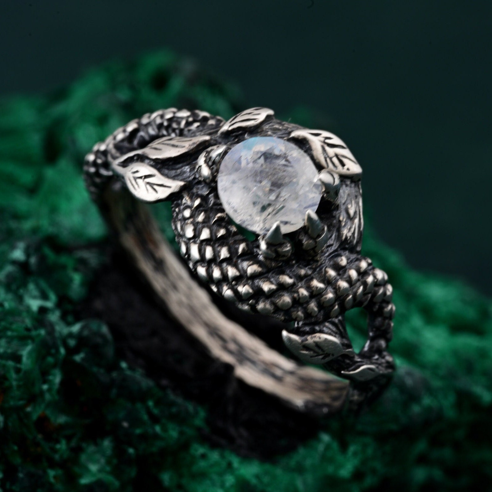Moonstone Dragon Scale Textured Ring in Sterling Silver — Gift for Her ...