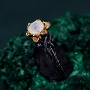Moonstone Blossom Twig Ring, Enchanted Forest Moonstone Ring, Woodland Whispers Ring, Whimsical ...