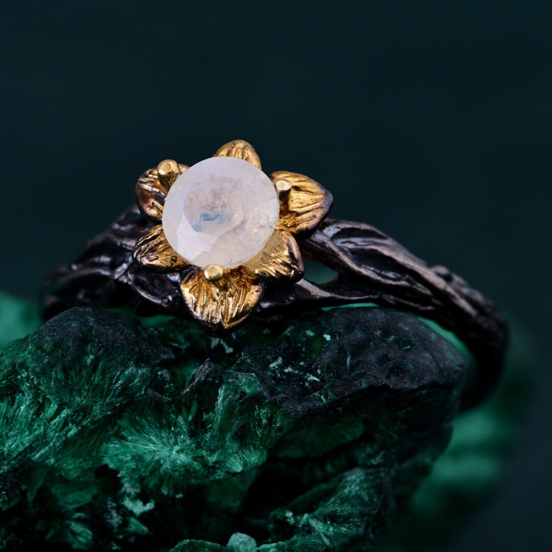 Moonstone Blossom Twig Ring, Enchanted Forest Moonstone Ring, Woodland Whispers Ring, Whimsical ...