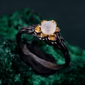 Moonstone Blossom Twig Ring, Enchanted Forest Moonstone Ring, Woodland Whispers Ring, Whimsical ...