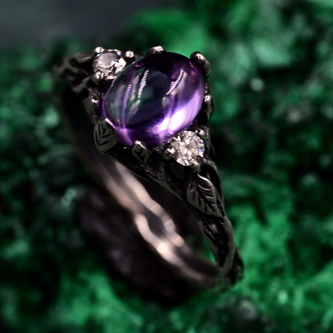 Romantic Silver Fairycore Flower Band, Mystical Forest Vintage Ring ...