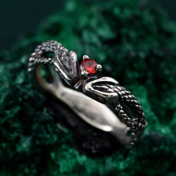 Twin Snakes Emerald Ring Unique Boho Serpent Engagement Celtic Dragon Snake Ring Fairycore Silver Wedding Band druid Forest Animal Ring Etsy