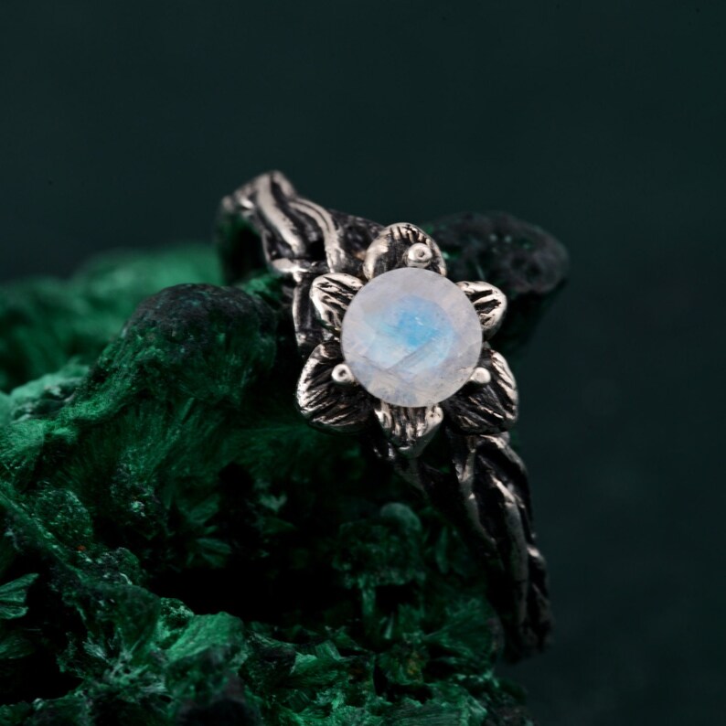 Moonstone Floral Twig Ring in Sterling Silver — Promise Ring - Etsy