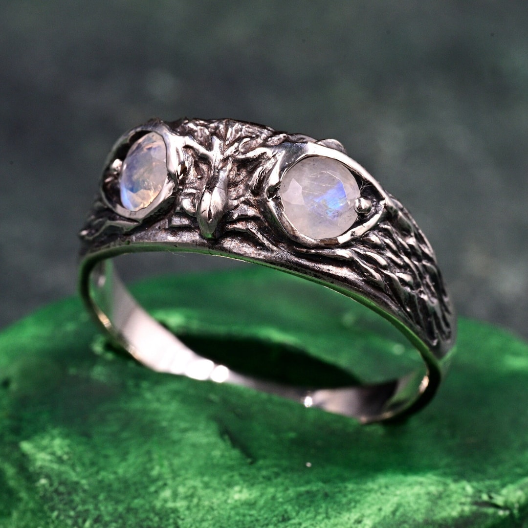 Owl Moonstone Ring - Mystical Silver Jewelry - Boho Lunar Gemstone ...