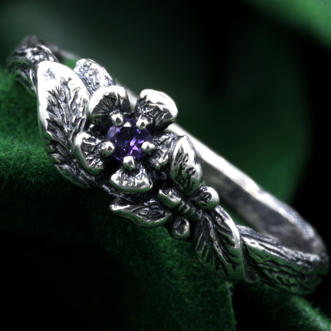 Enchanted Forest Silver Ring Fairy Tale Leaf Design Amethyst - Etsy