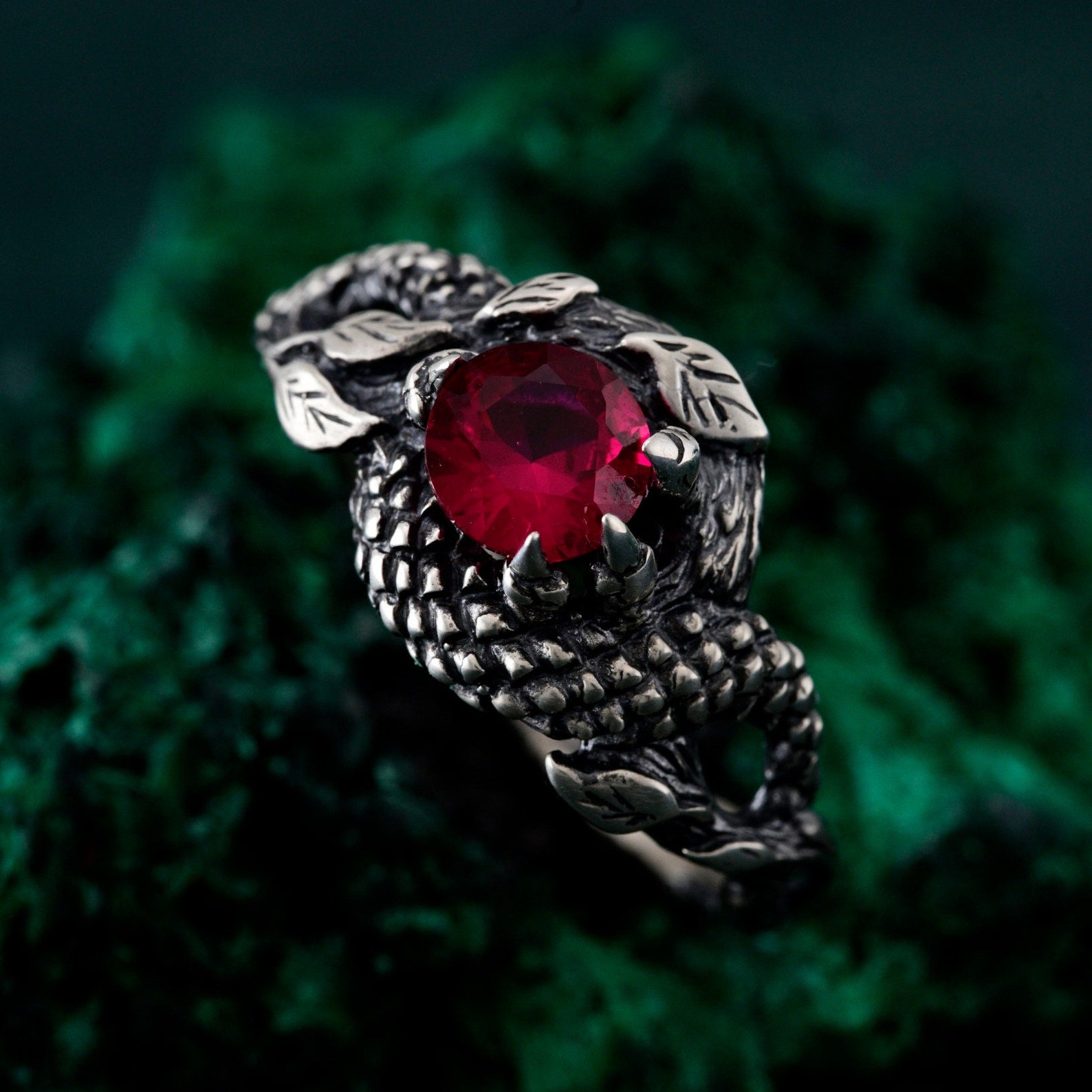 Victorian Ruby Dragon Band - Engraved Serpent Scale Ring - Fantasy ...