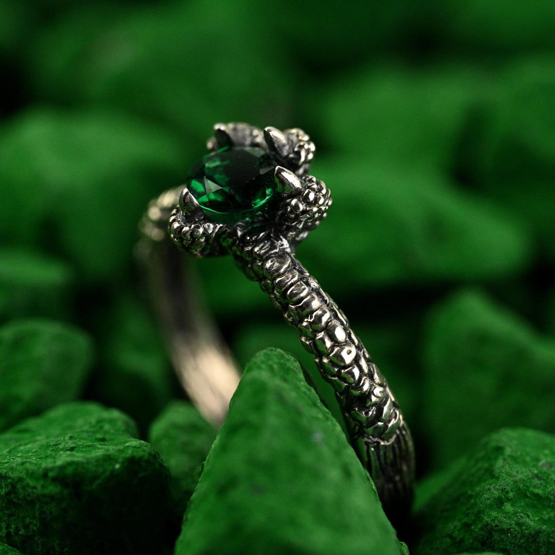 Magical Promise Ring, Nature-inspired Silver Ring With Emerald, Forest ...