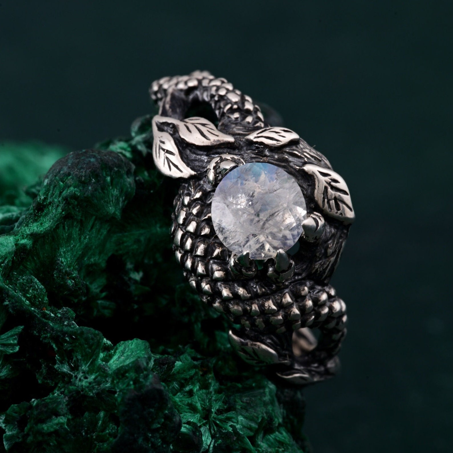 Moonstone Dragon Scale Textured Ring in Sterling Silver — Gift for Her ...