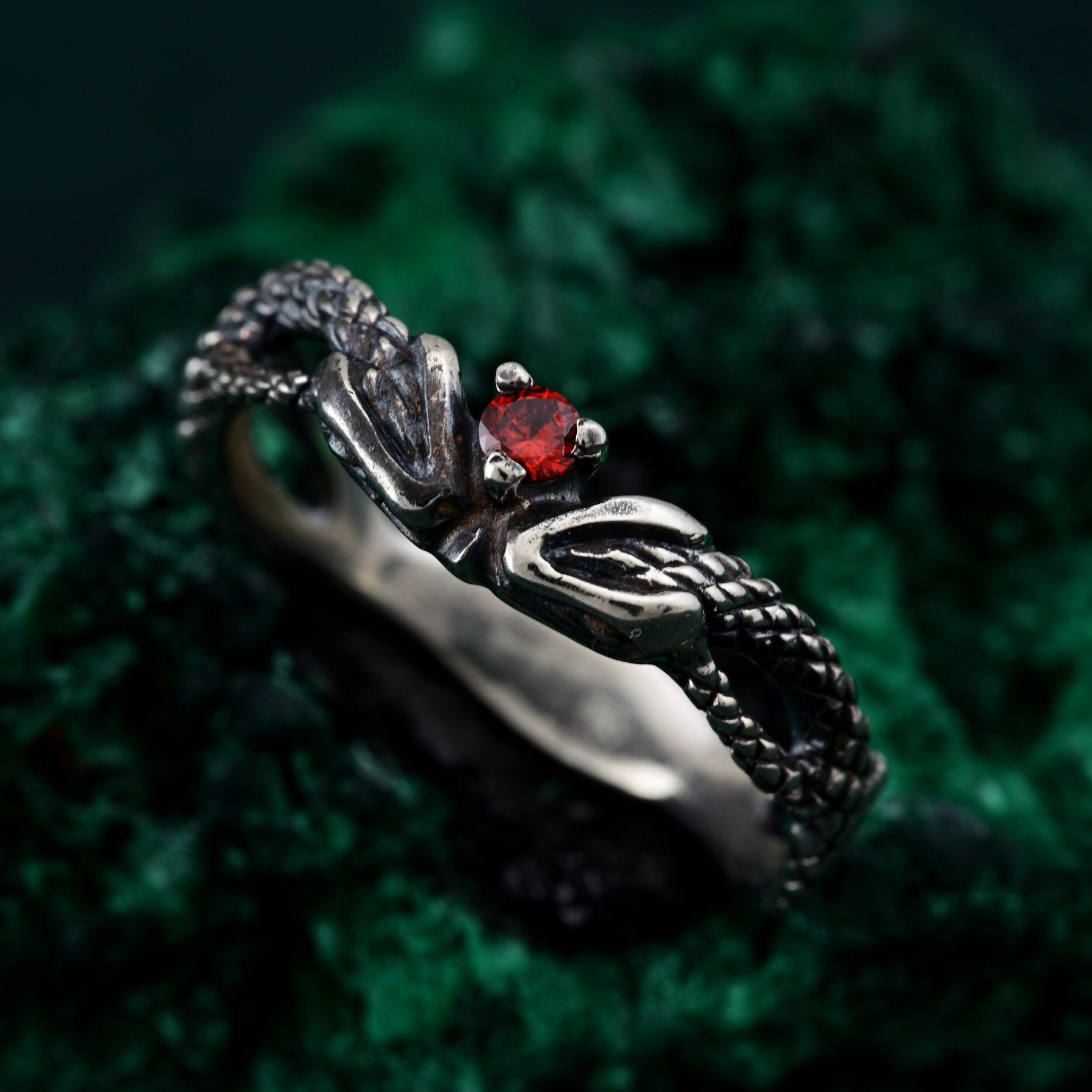 Twin Snakes Emerald Ring, Unique Boho Serpent Engagement, Celtic Dragon ...