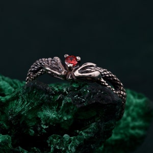 Emerald Snake Engagement Ring, Elven Fantasy Wedding Band, Emerald ...