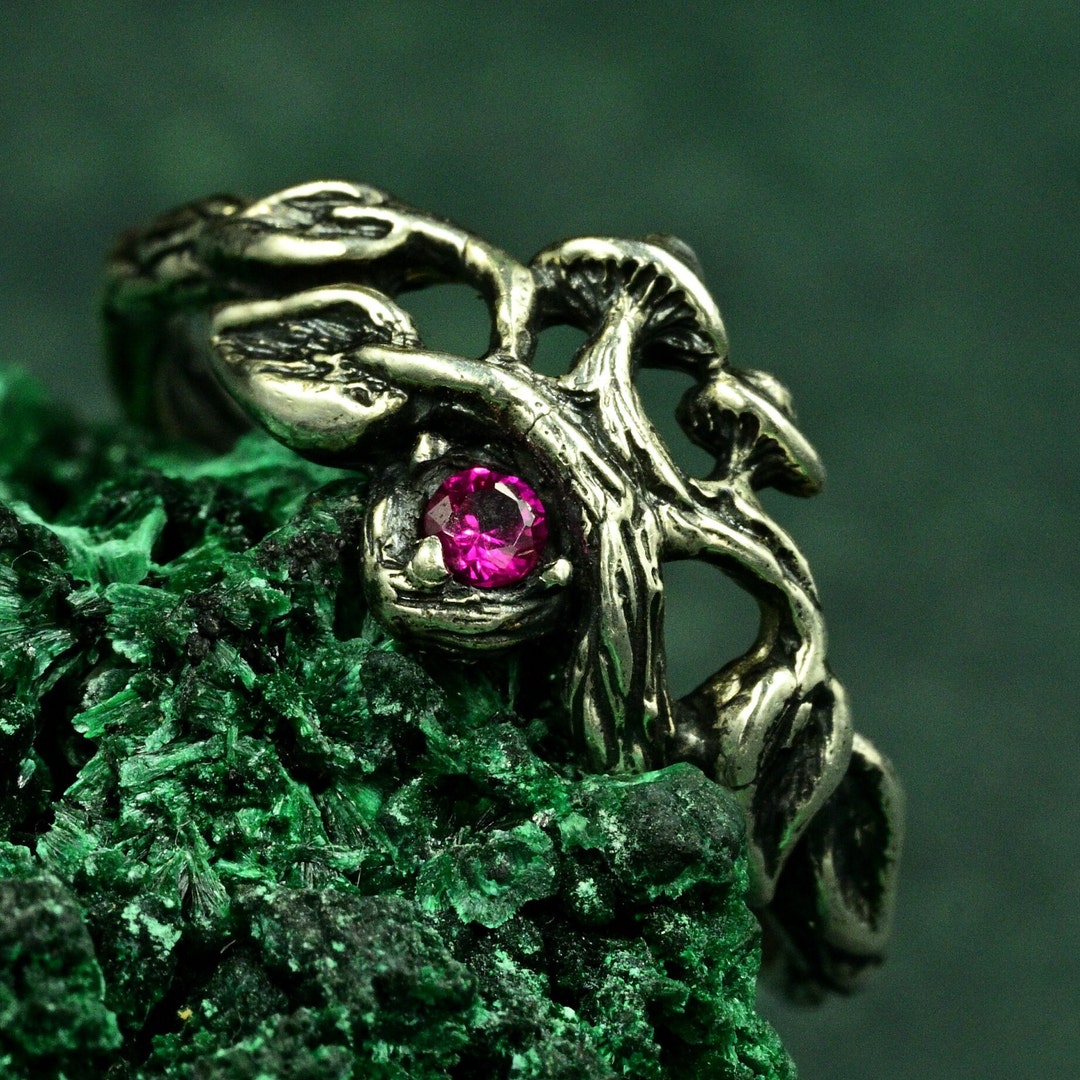 Unisex Gothic Wedding Ring, Gothic Witch Rings With Ruby, Witchy ...