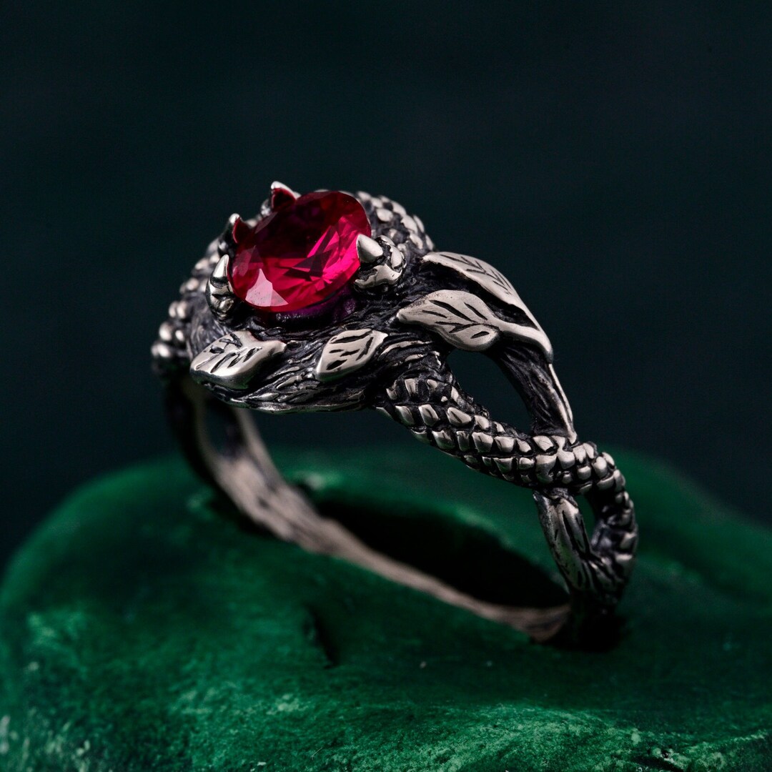 Elegant Ruby Serpent Ring - Mythical Silver Dragon Design - Unique ...