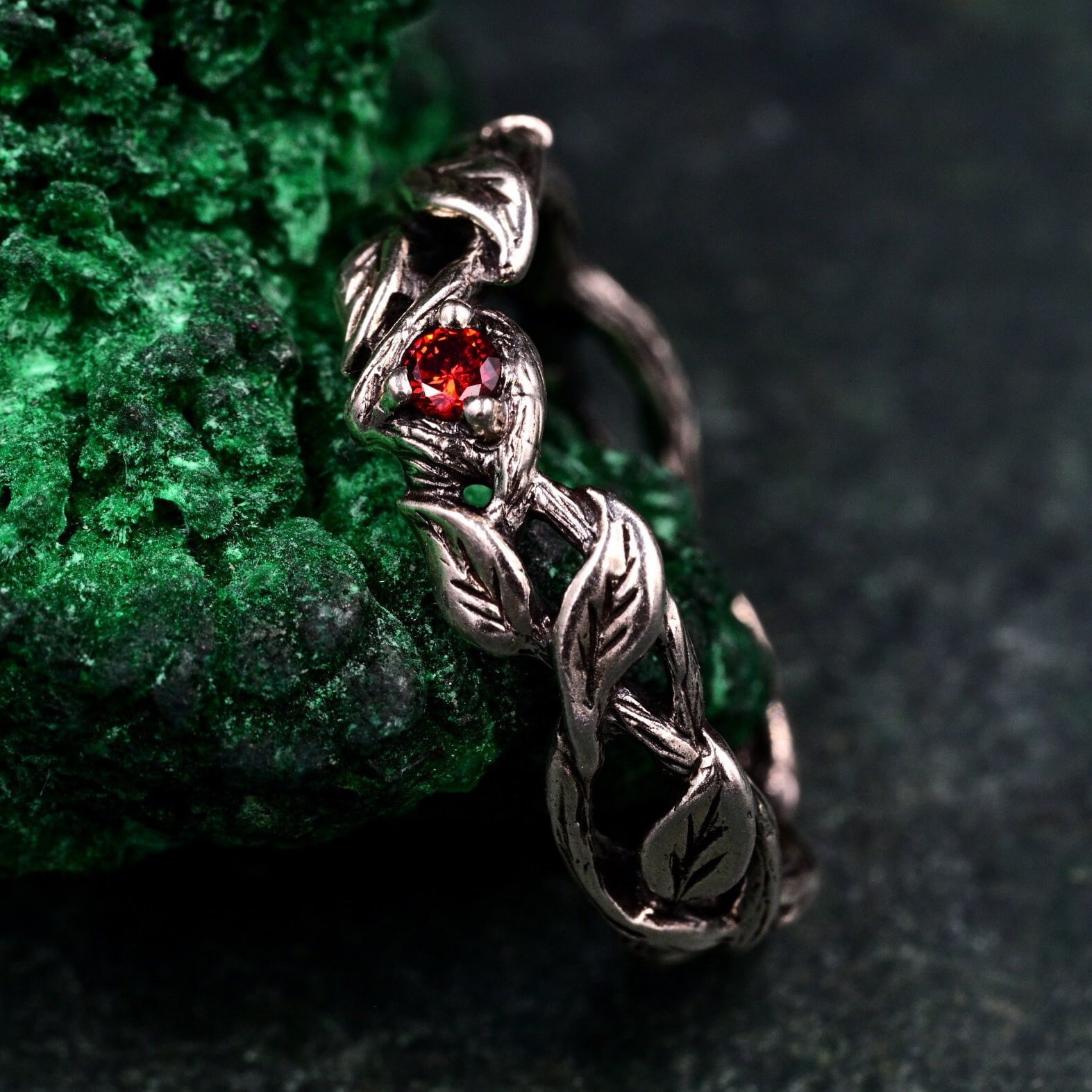 Woodland Fairycore Silver Eternity Ring, Men's Leafy Vine Engagement ...