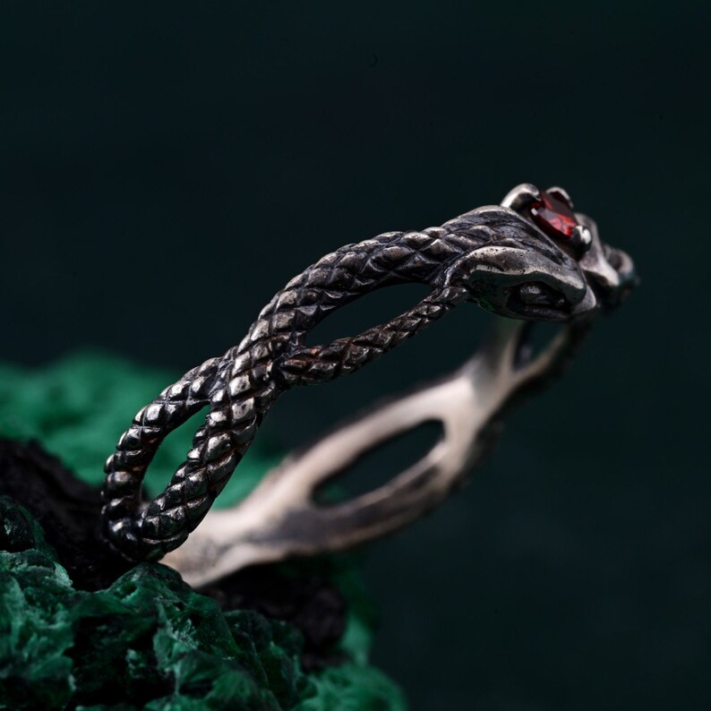 Twin Snakes Emerald Ring, Unique Boho Serpent Engagement, Celtic Dragon ...
