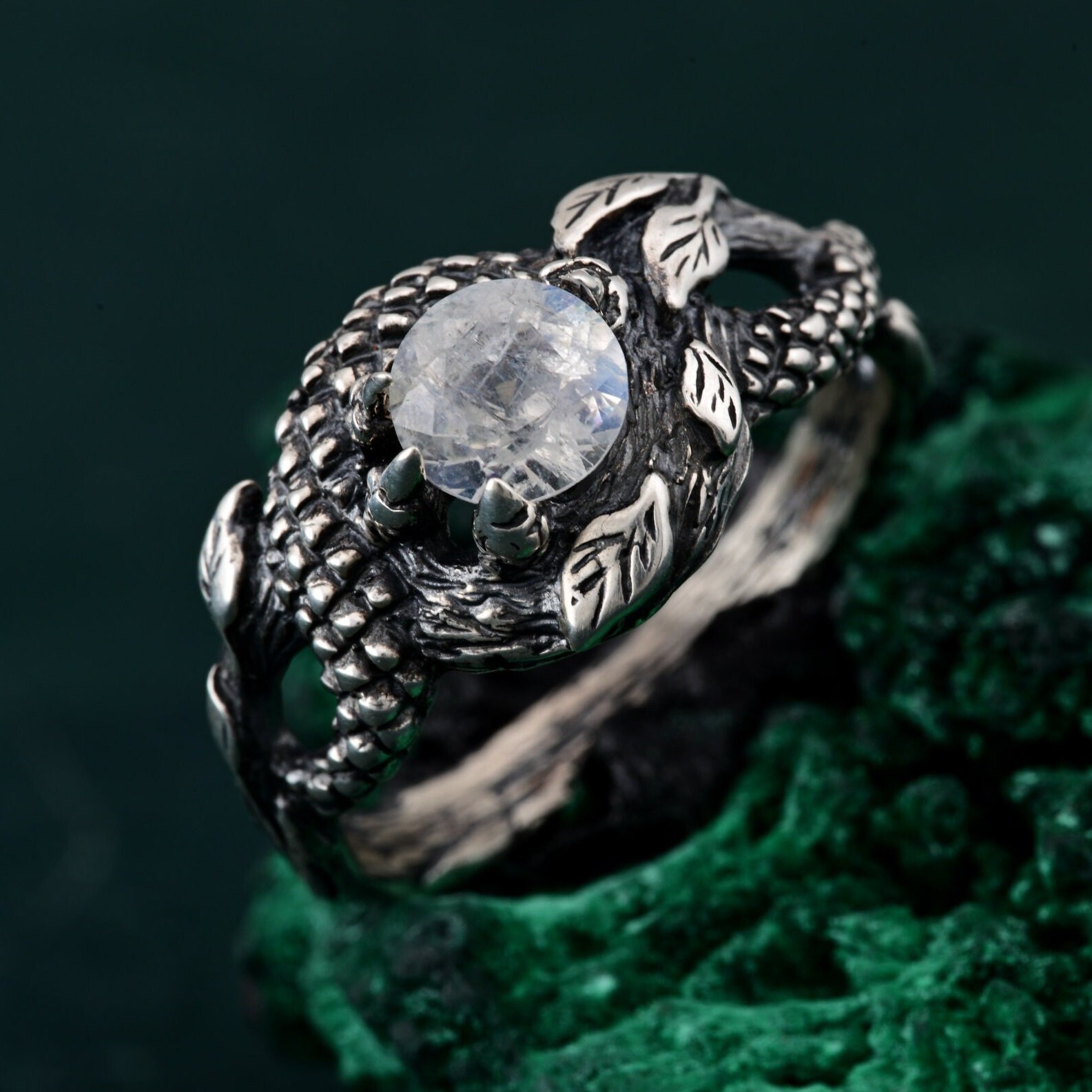 Moonstone Dragon Scale Textured Ring in Sterling Silver — Gift for Her ...