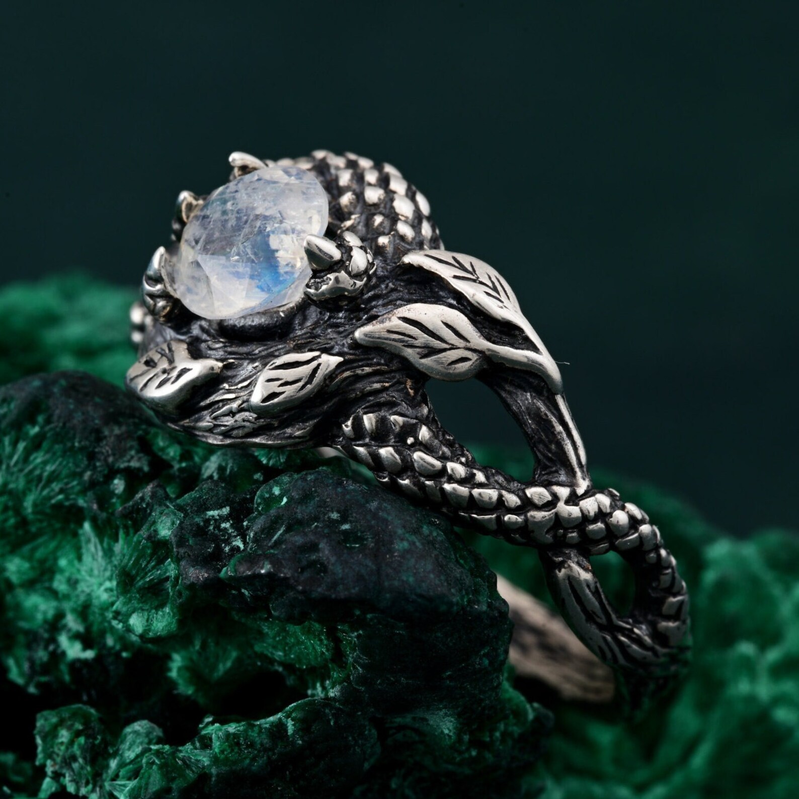 Moonstone Dragon Scale Textured Ring in Sterling Silver — Gift for Her ...