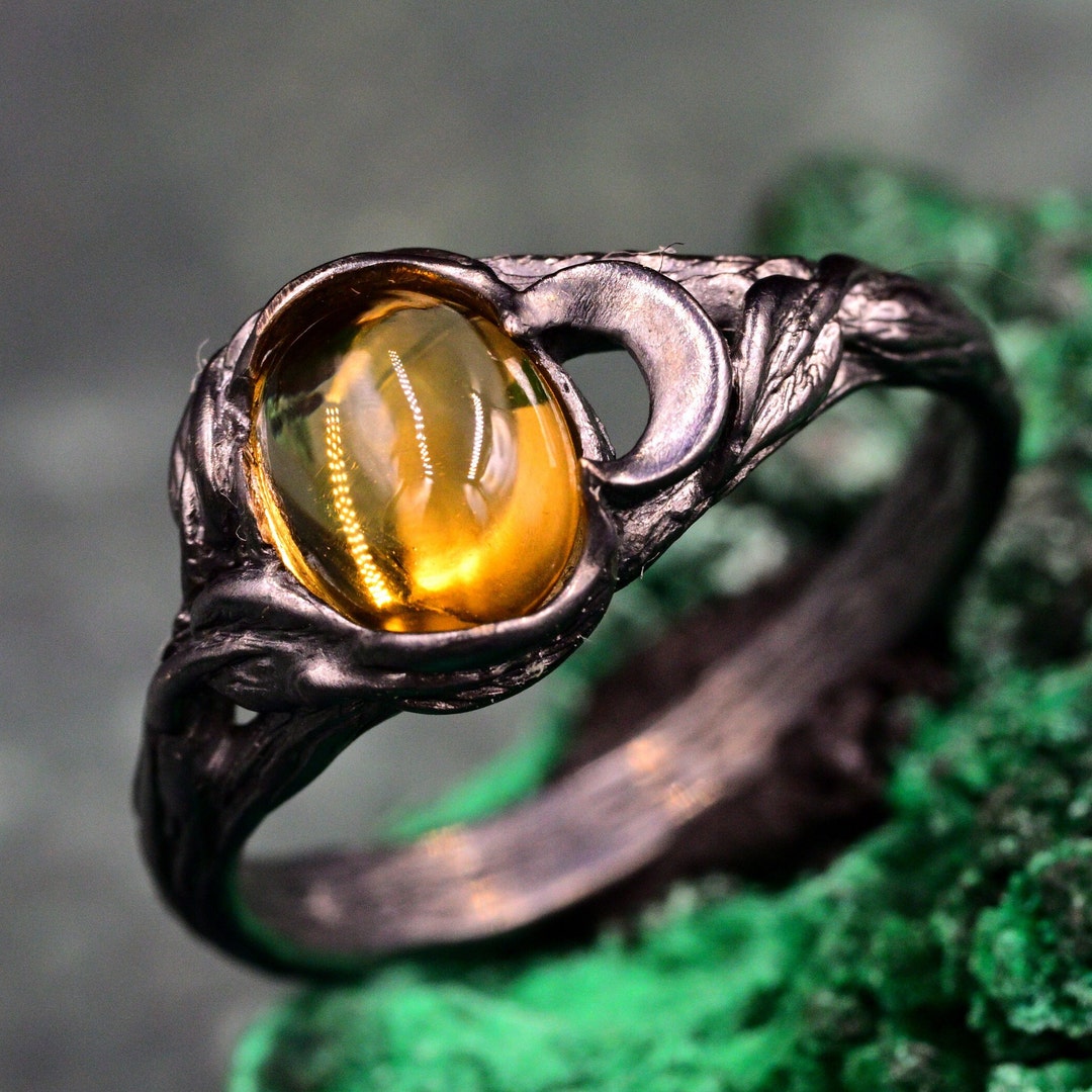 Moonlit Magic: Mystical Black Witch's Wedding Ring With Citrine Stone ...