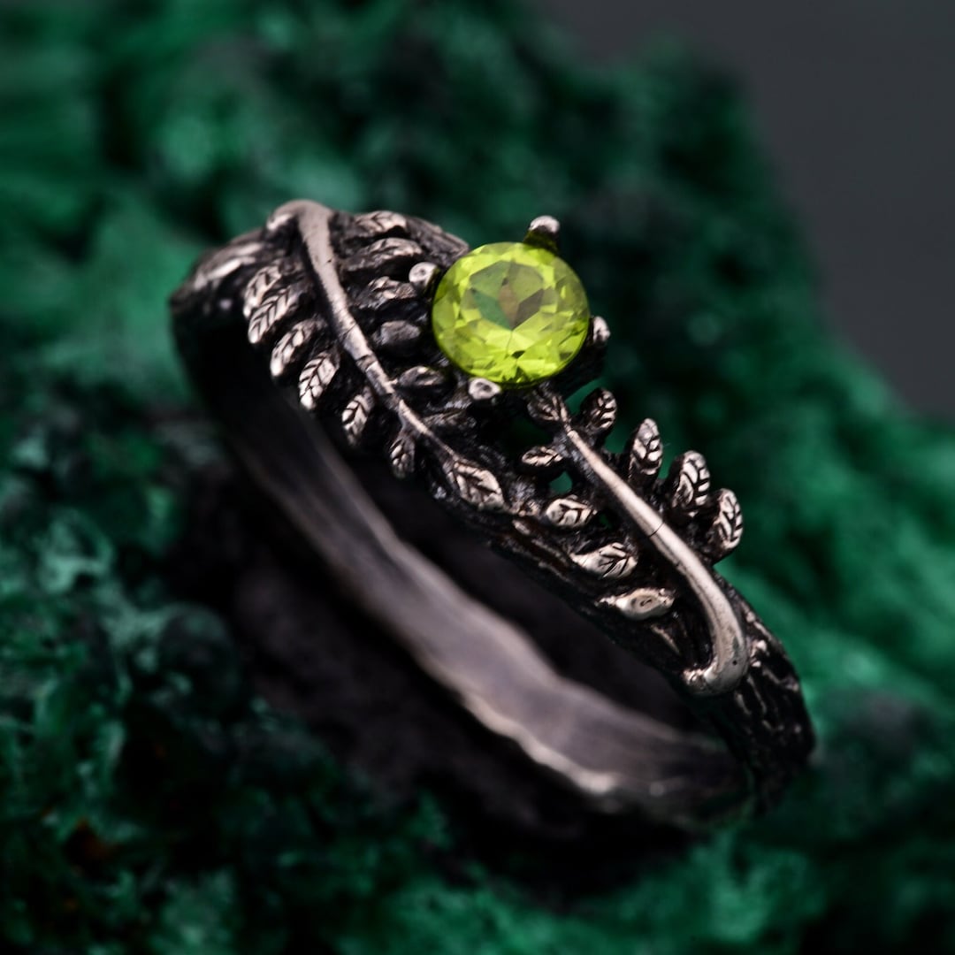 Peridot Fern Branchlet Ring, Whispering Fern Ring, Twig and Fern Ring ...