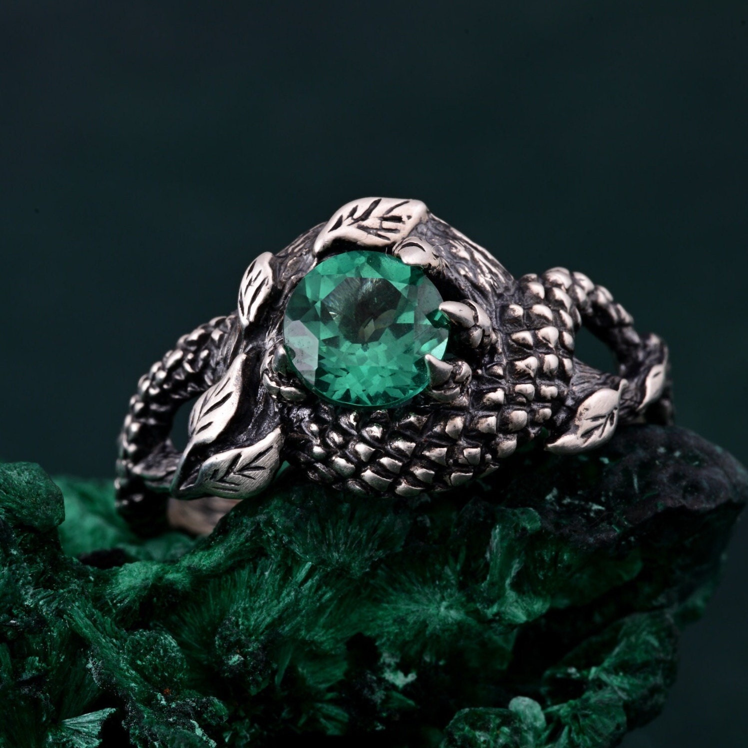 Emerald Dragon Scale Textured Ring in Sterling Silver — Bridal Ring - Etsy