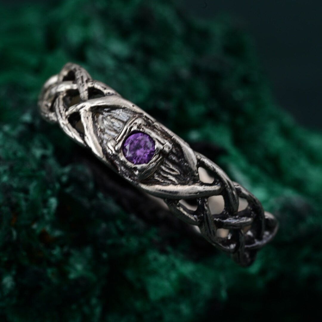 Viking Silver Celtic Ring, Wood Accented Men's Engagement, Braided ...