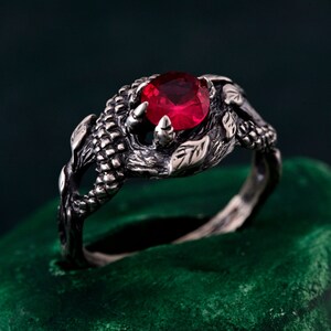 Ruby Dragon Scale Ring - Mythical Silver Dragon Armor Band - Serpentine ...
