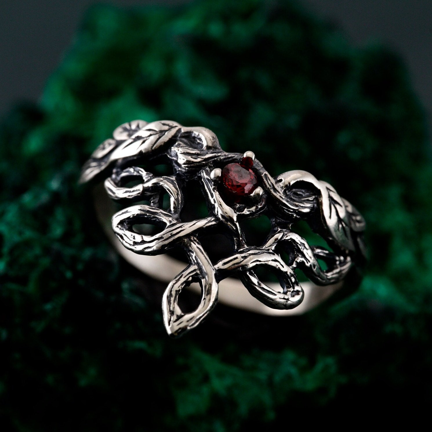 Enchanted Forest Ring, Braided Silver Band, Fantasy Engagement Ring, Witch Inspired Jewelry ...