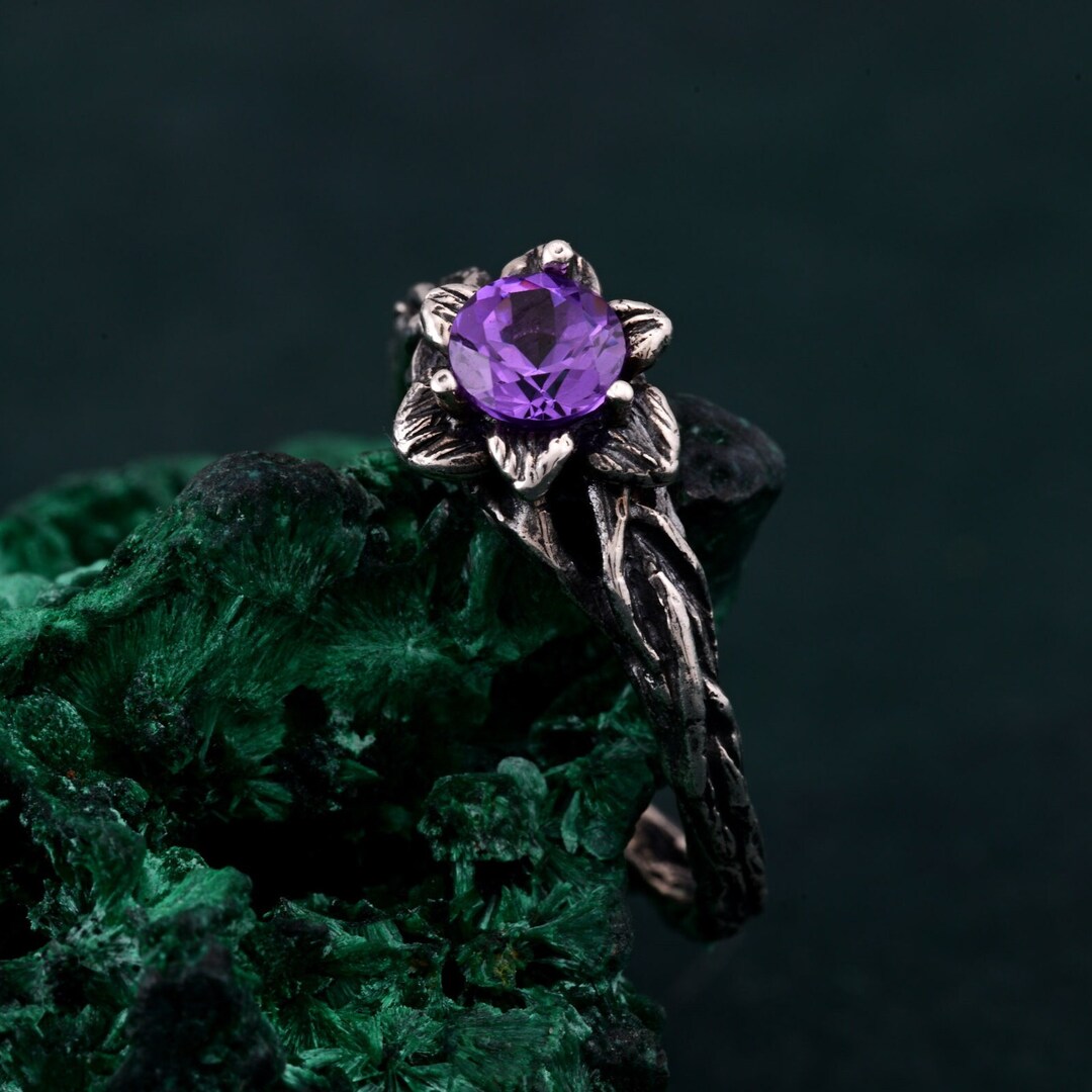 Woodland Whispers Ring, Enchanted Forest Amethyst Ring, Amethyst Blossom Twig Ring, Whimsical ...