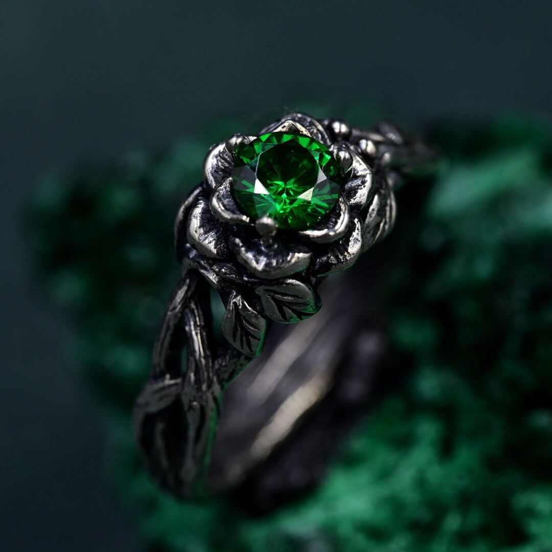 Enchanted Forest Emerald Ring - Celtic Twig & Lotus Design, Whimsical ...