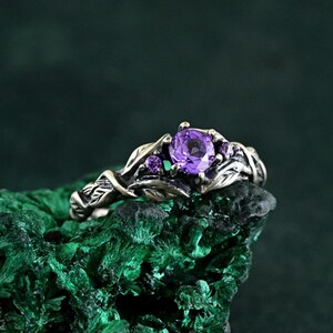 Branch and Leaves Engagement Ring With Amethyst, Unique Branch Ring ...