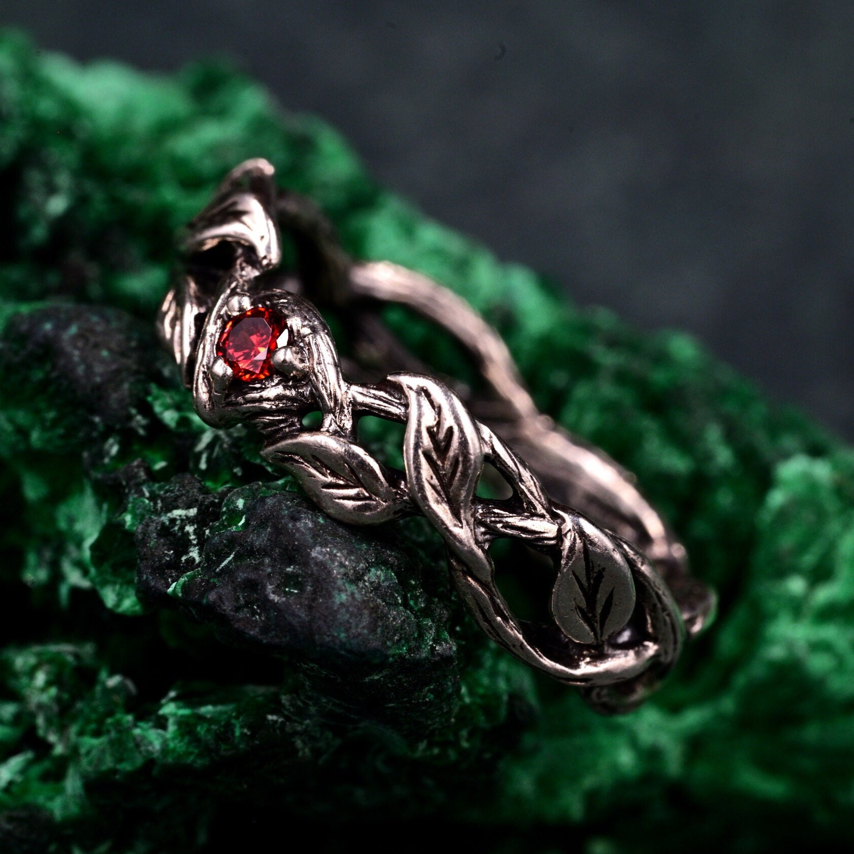 Woodland Fairycore Silver Eternity Ring, Men's Leafy Vine Engagement ...