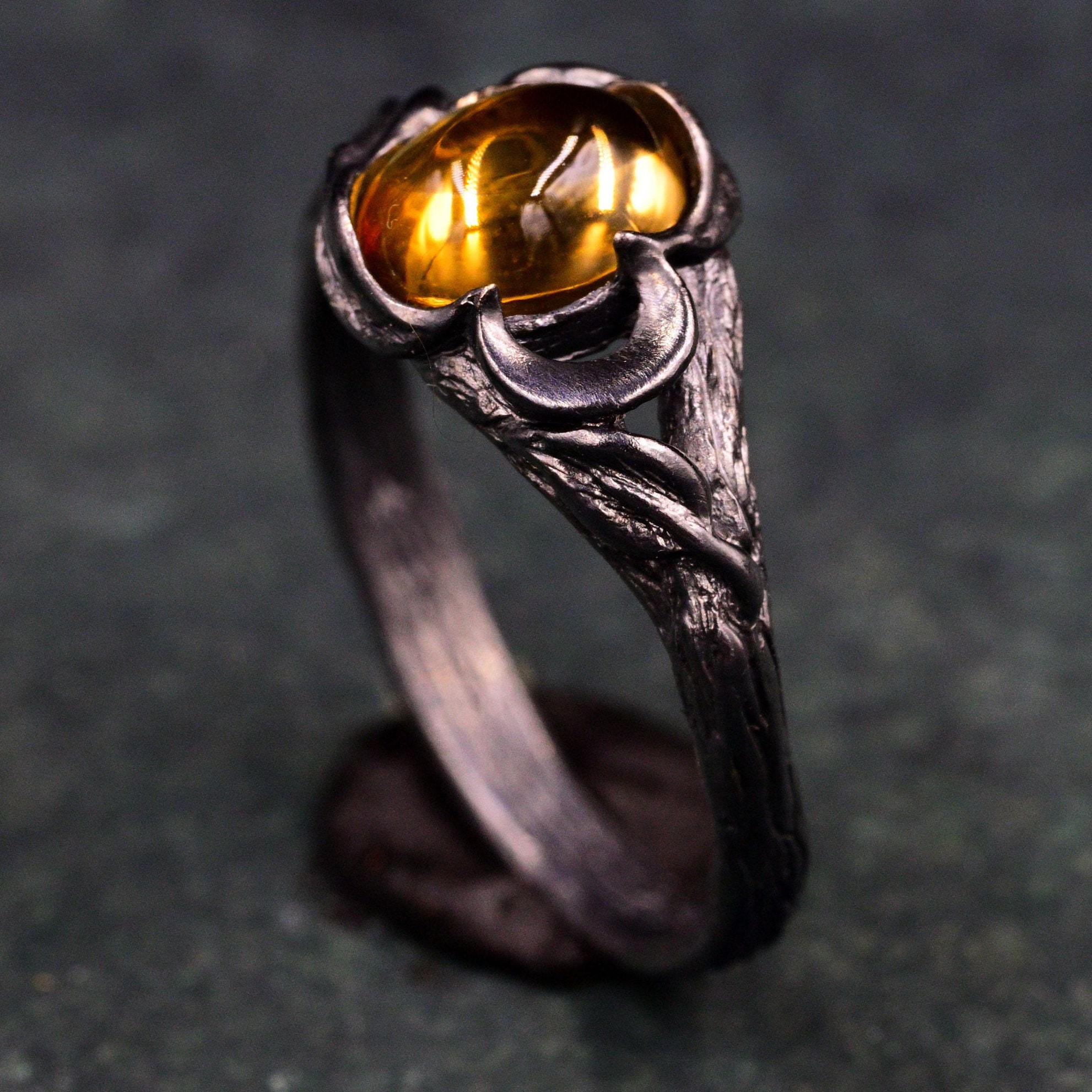Moonlit Magic: Mystical Black Witch's Wedding Ring With Citrine Stone ...