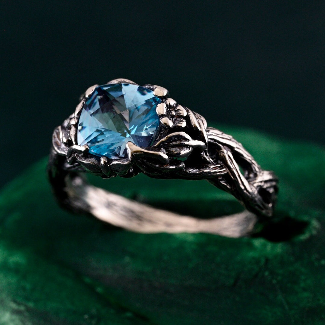 Flower Engagement Ring With Leafy Braided Tree Branch and Butterfly in ...