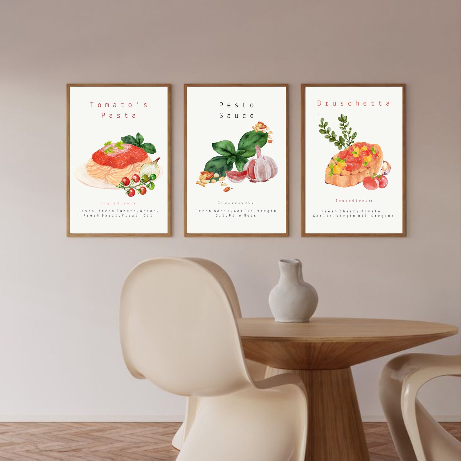 Set 3 Watercolor Italian Food Recipe, Illustrated Recipe, Printable ...