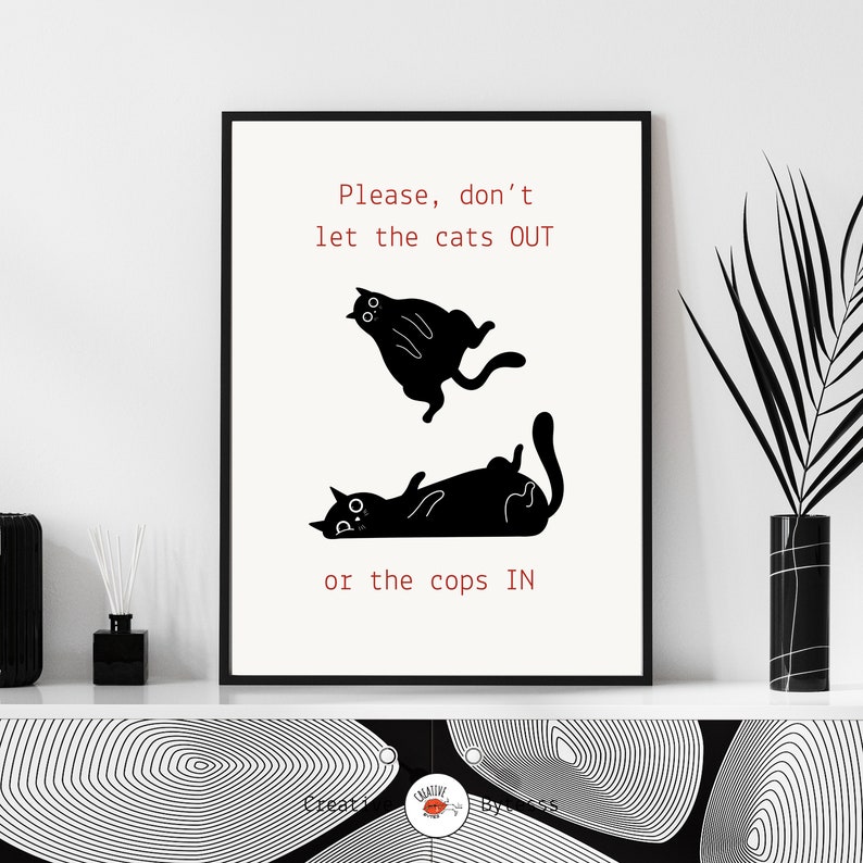 Black Cat Digital Wall Art Print Funny Cat Poster Cute - Etsy