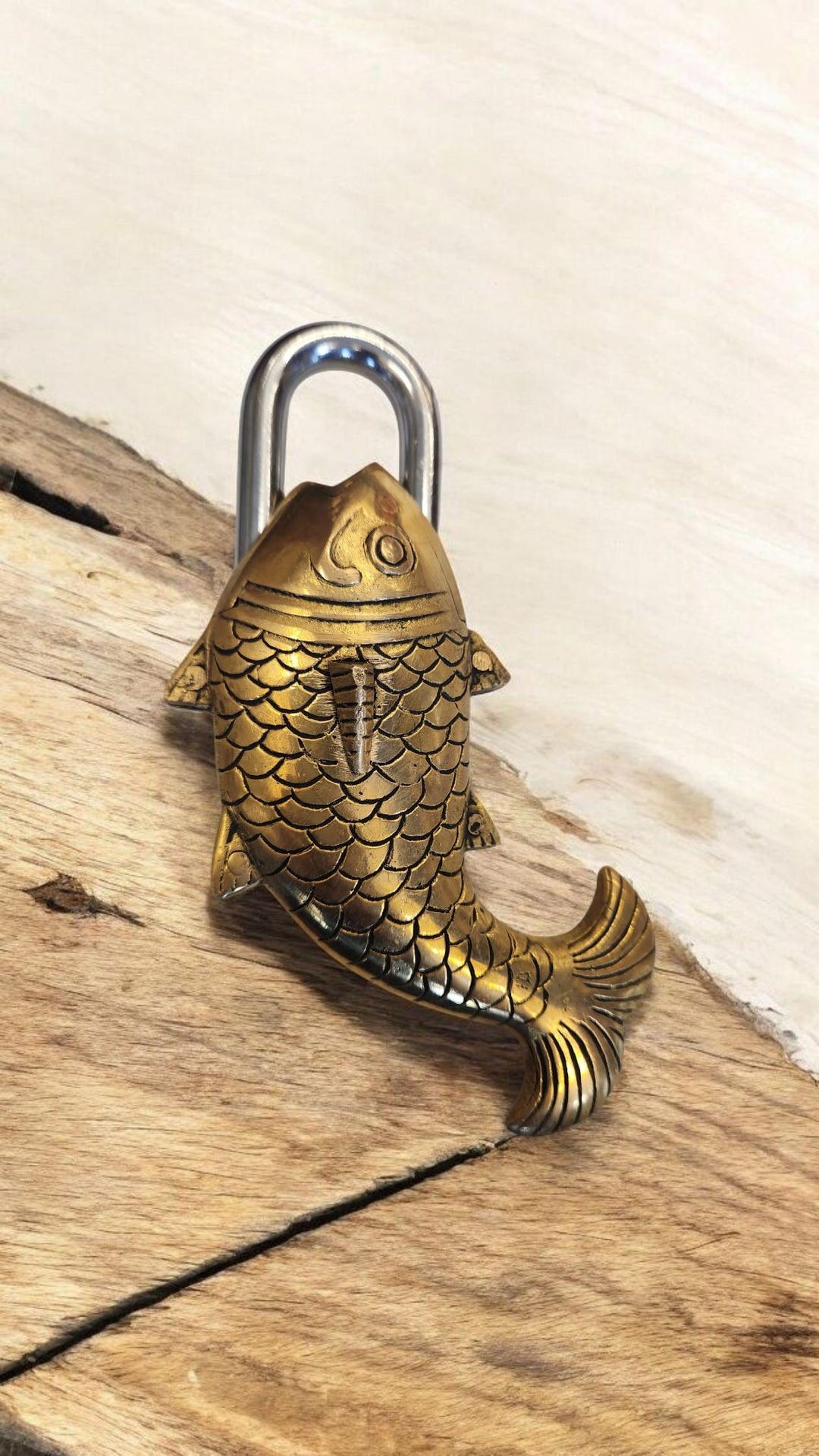 Brass Fish Padlock With Two Keys, Animal Functional Padlock, Antique ...