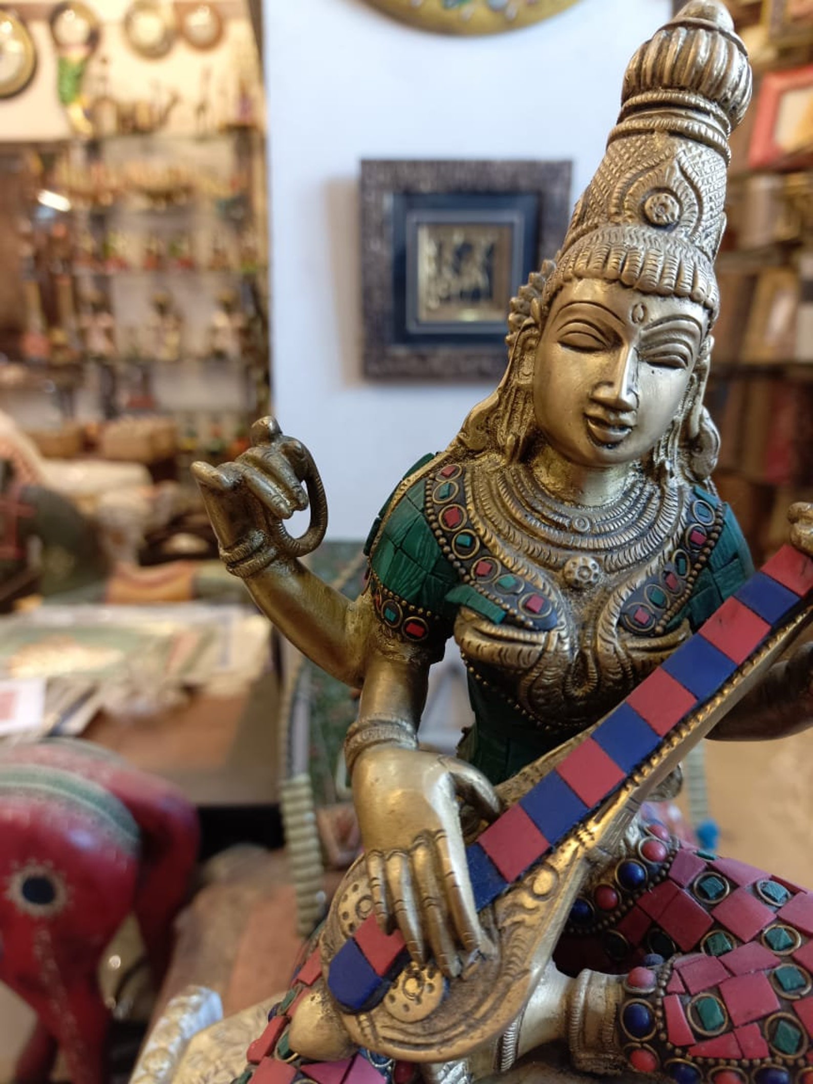 Brass Saraswati Goddess With Stone Work ,education Study Idol ...