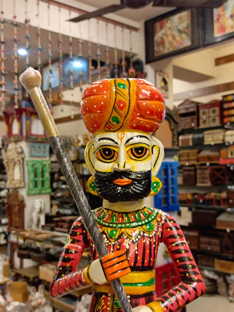 Handcrafted Wooden Guard Statue - Rajasthani Chowkidar Figurine for ...