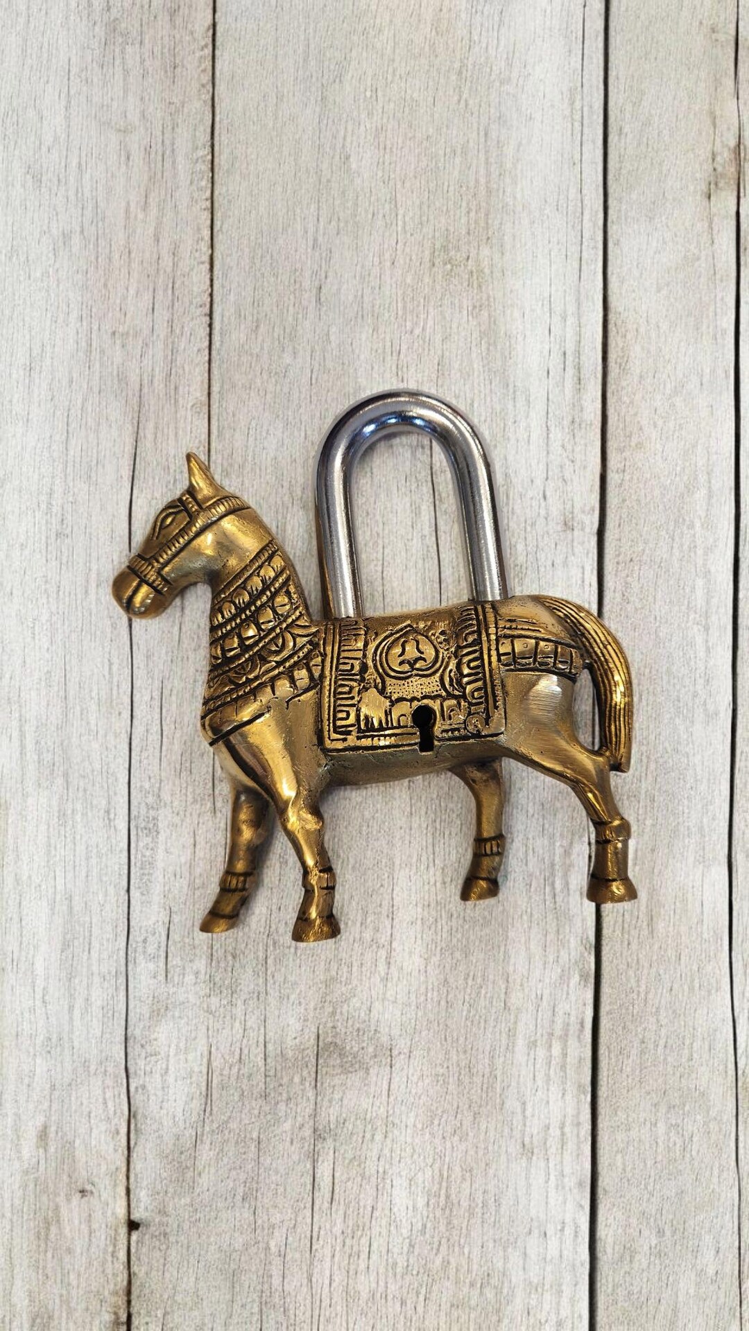 Brass Horse Padlock With Two Keys, Animal Functional Padlock, Antique ...