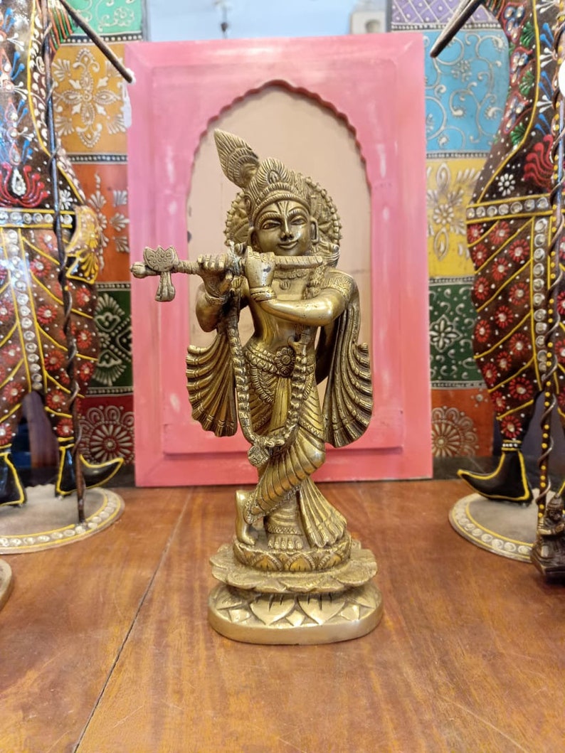 Krishna Statue, 29.5 CM Brass Gold Finish Krishna Statue , Krishna Idol ...