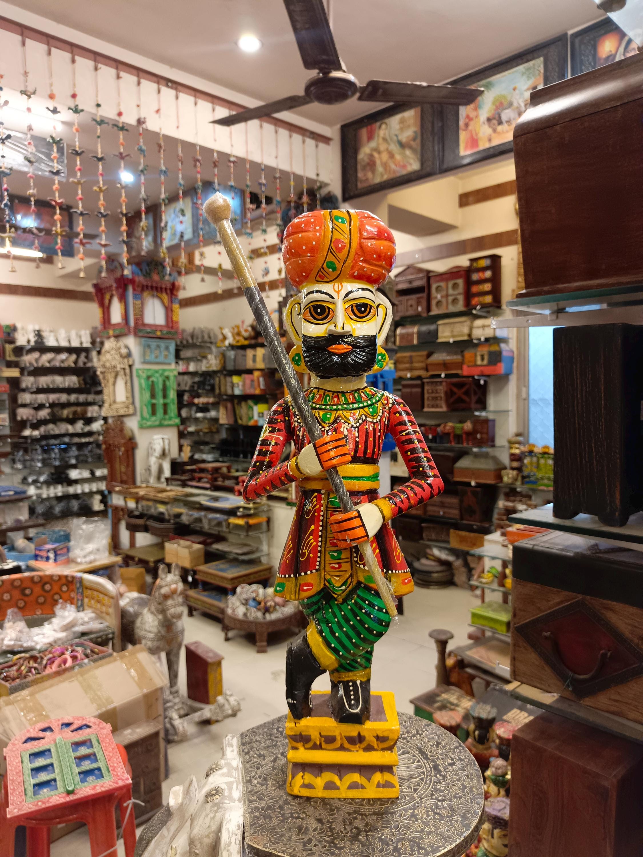 Handcrafted Wooden Guard Statue - Rajasthani Chowkidar Figurine for ...