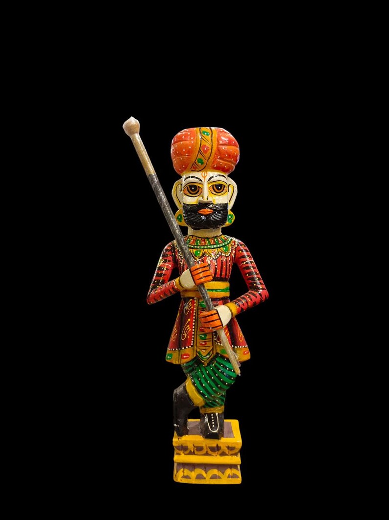 Handcrafted Wooden Guard Statue - Rajasthani Chowkidar Figurine for ...