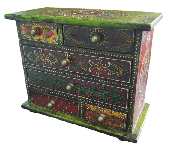 Small Mango Wood Wooden Hand Painted Drawer Chest of Drawers - Etsy