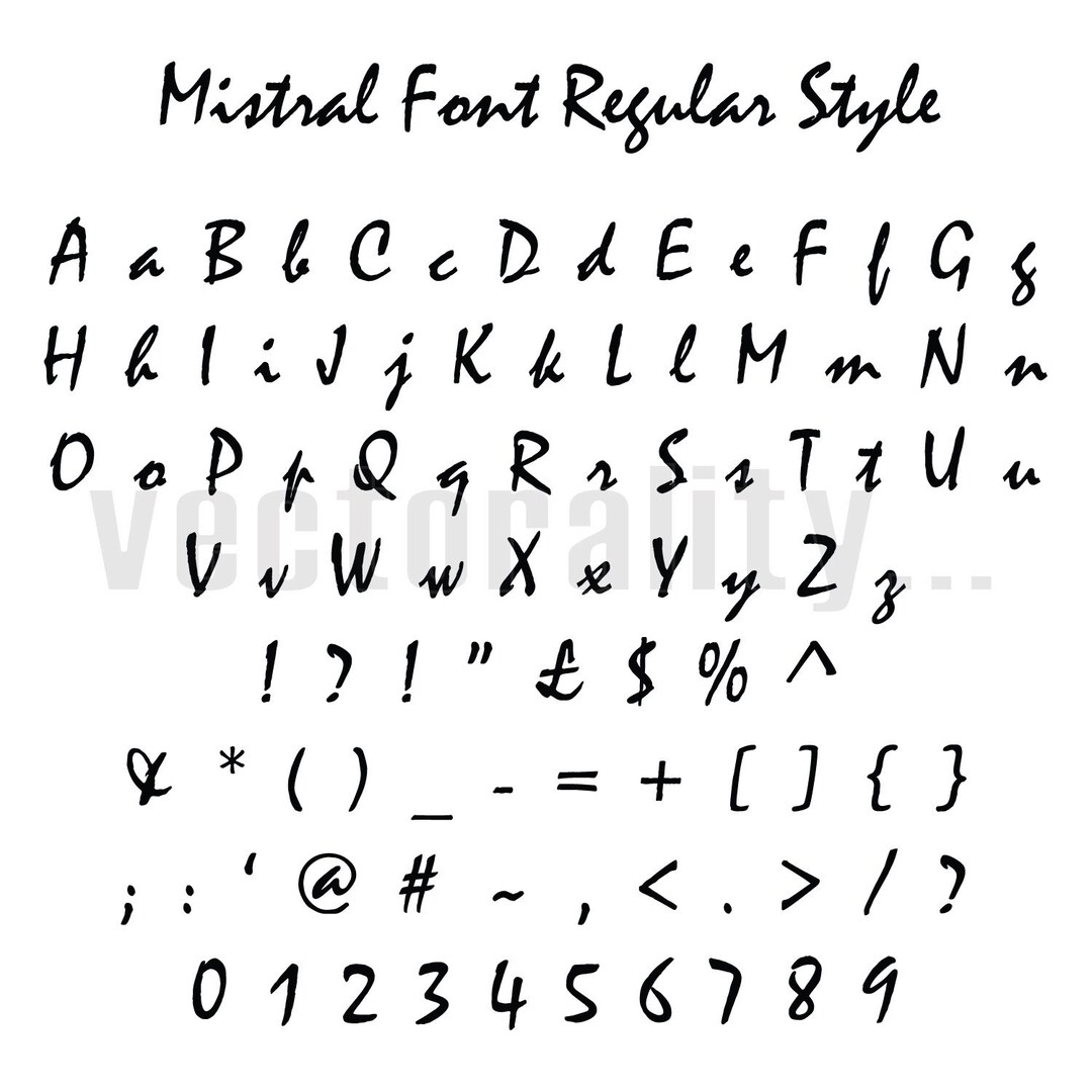 Mistral Font Regular Style Alphabet Script Letters Vector Art - Etsy