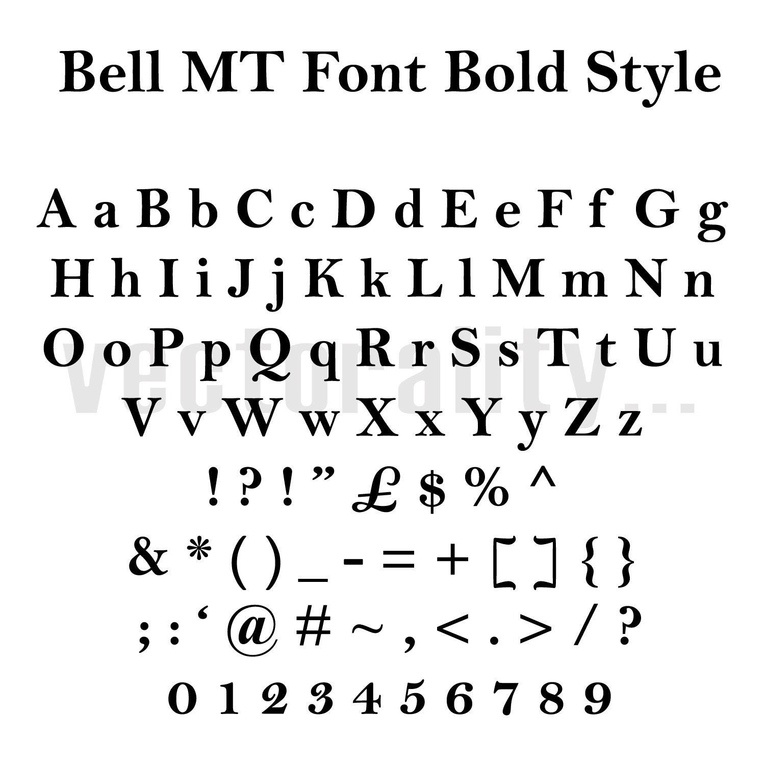 Bell MT Font Bold Style Alphabet Numbers Letters Vector Art | Etsy