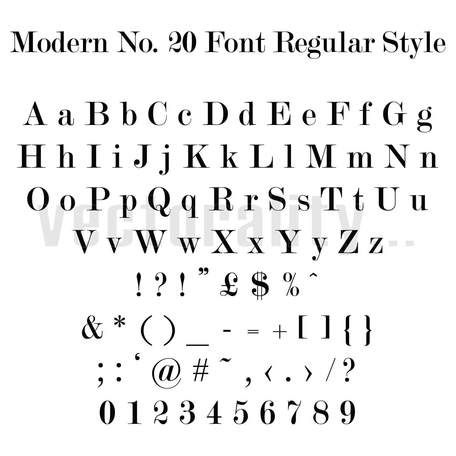 Modern No 20 Font Regular Style Alphabet Numbers Letters | Etsy