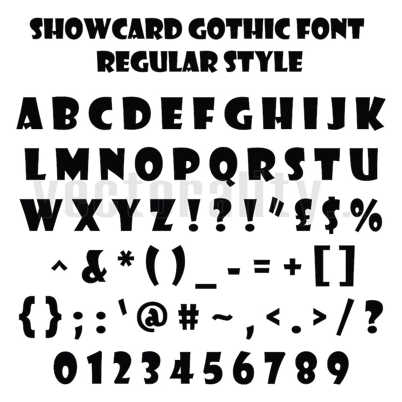 Showcard Gothic Font Regular Style Alphabet Letters Vector Art - Etsy ...