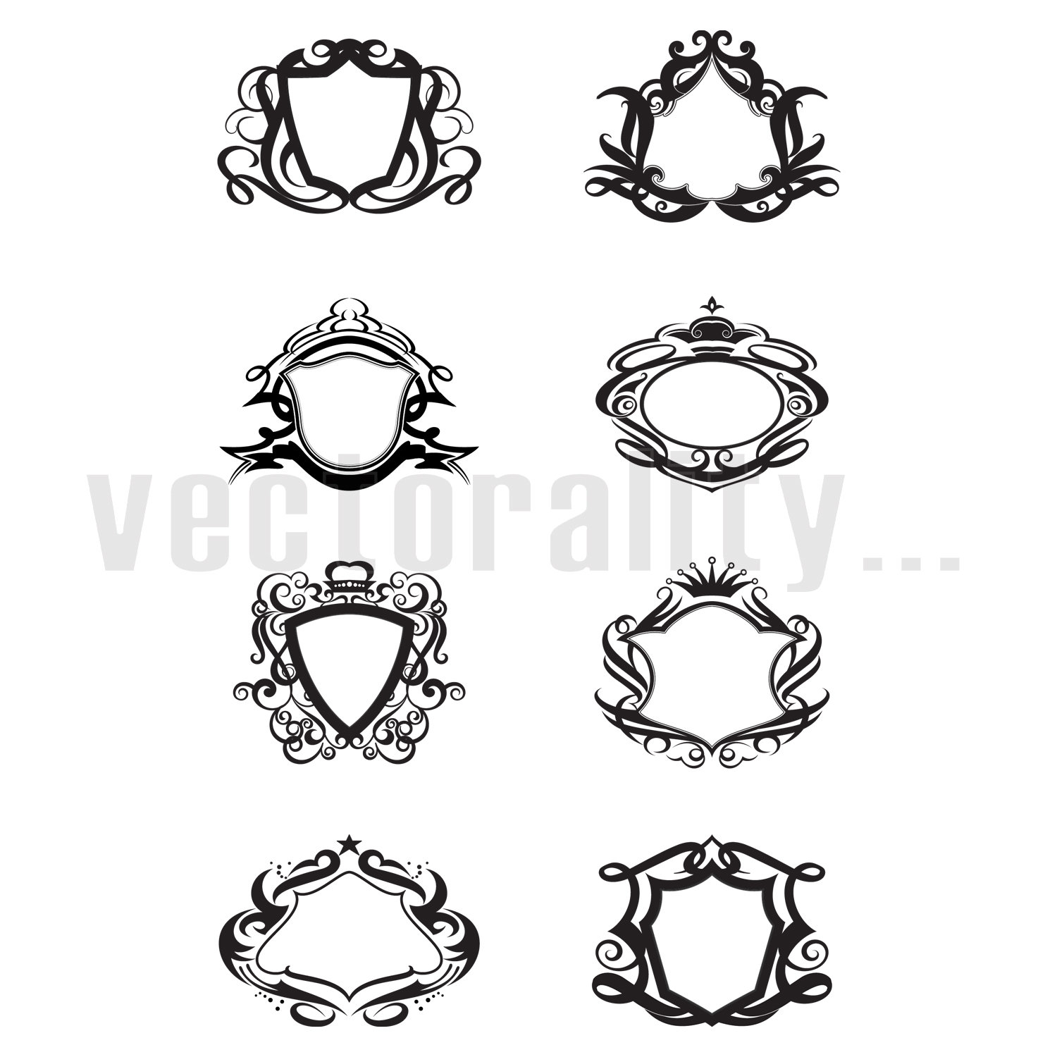 Floral Pattern Scrolls Decorative Ornate Shield Vector Art Instant ...