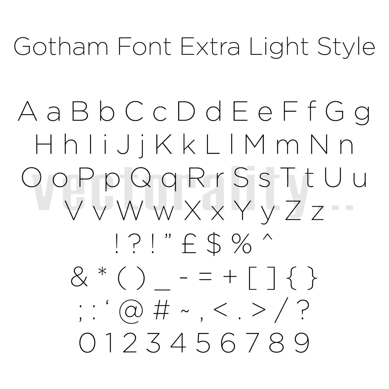 Gotham Font Extra Light Characters Alphabet Numbers Letters | Etsy